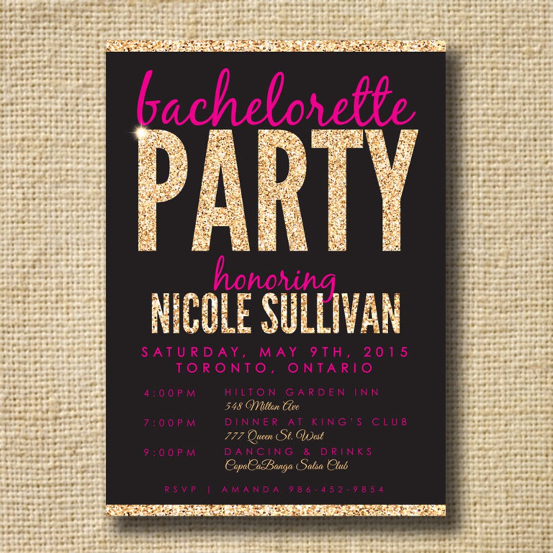 Glitter Bachelorette Party Invitation: Customizable Stagette Invite ...