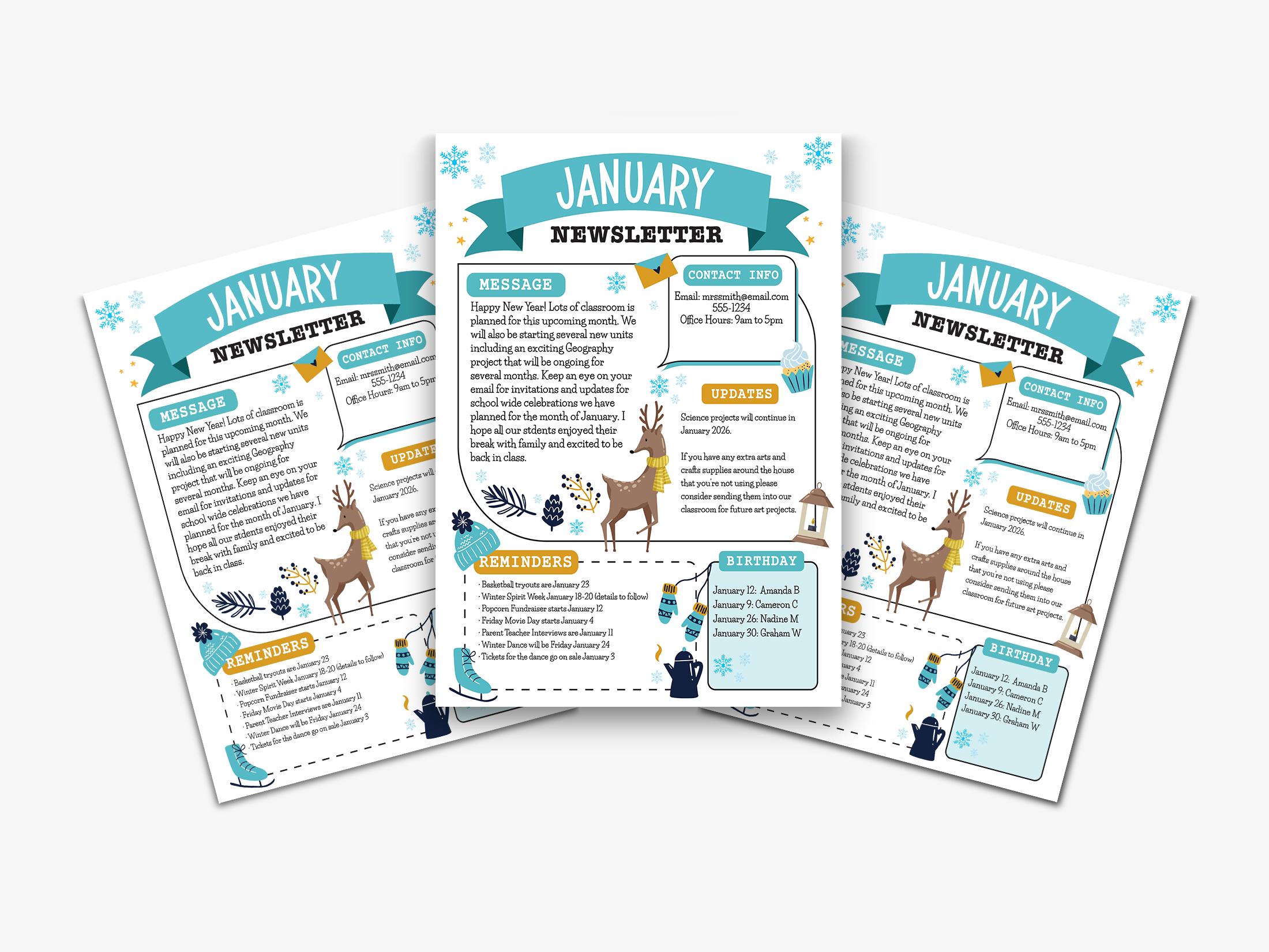 Editable January Classroom Newsletter: Winter School Template (corjl ...
