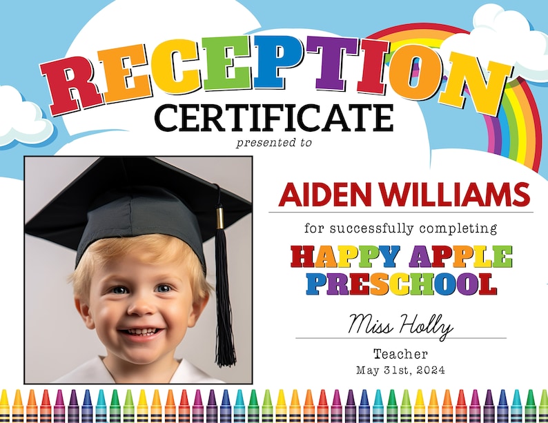 Editable Reception Graduation Certificate With Photo (instant Download ...