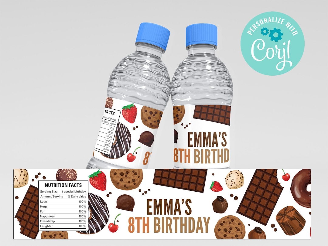 EDITABLE, INSTANT DOWNLOAD Chocolate Water Bottle Labels, Chocolate ...