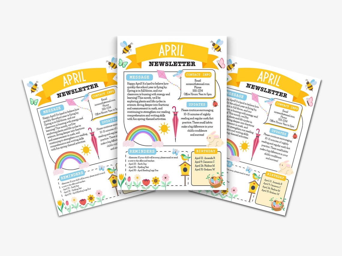 Editable April Classroom Newsletter Template (corjl) - Etsy