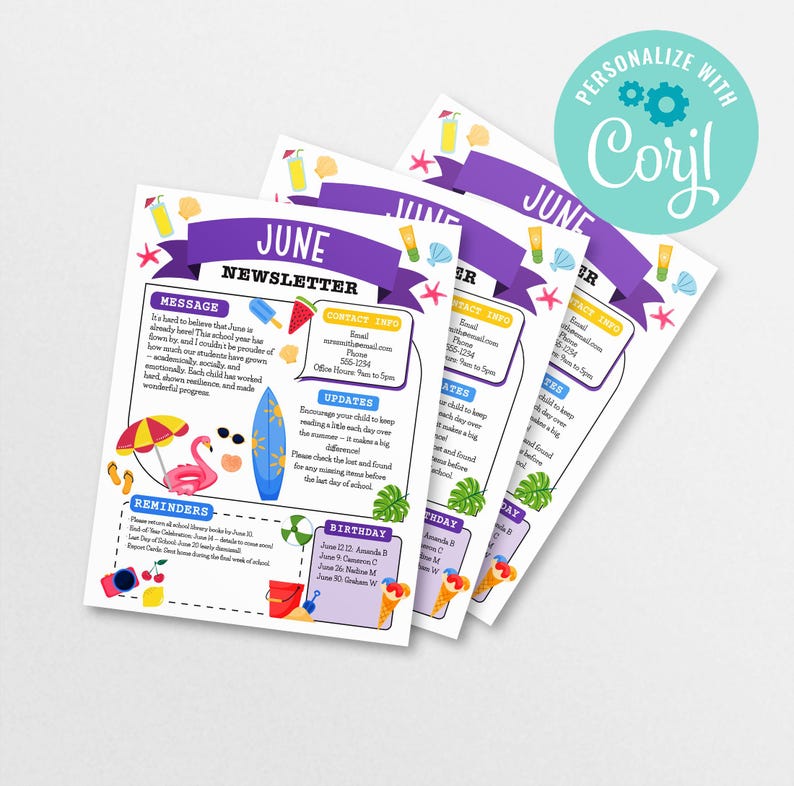 Editable June Classroom Newsletter Template (corjl) - Etsy