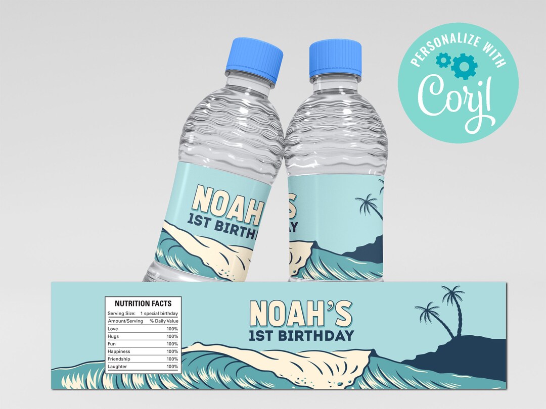 EDITABLE, INSTANT DOWNLOAD Surf Water Bottle Labels, Editable Surf ...