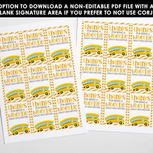 Editable INSTANT DOWNLOAD Printable School Bus Driver Appreciation Tag ...