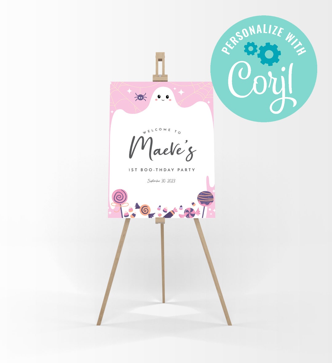 EDITABLE, INSTANT DOWNLOAD Pink Ghost Birthday Party Signs, Spooky One ...