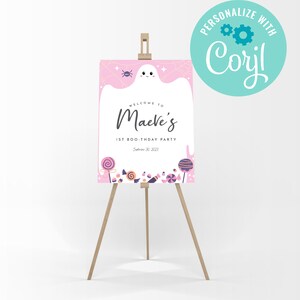 EDITABLE, INSTANT DOWNLOAD Pink Ghost Birthday Party Signs, Spooky One ...