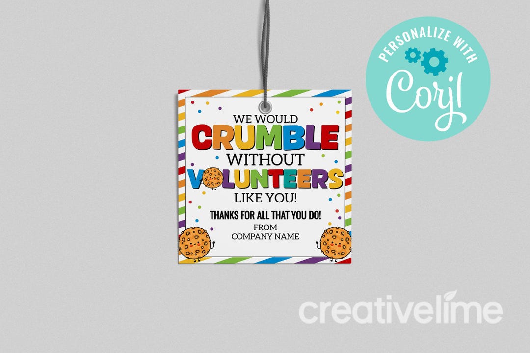 Volunteer Appreciation Gift Tag: Editable Cookie Thank You (digital ...