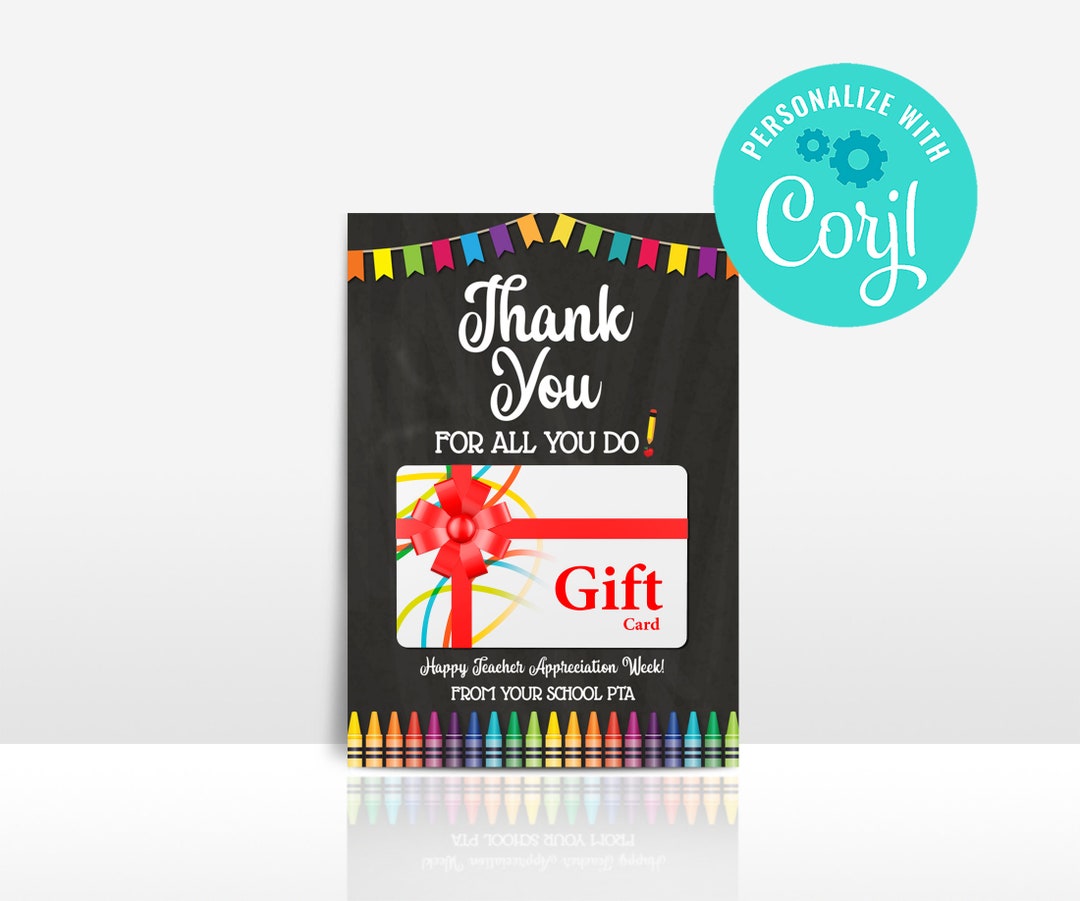 EDITABLE INSTANT DOWNLOAD Printable Teacher Thank You Card Gift Card ...