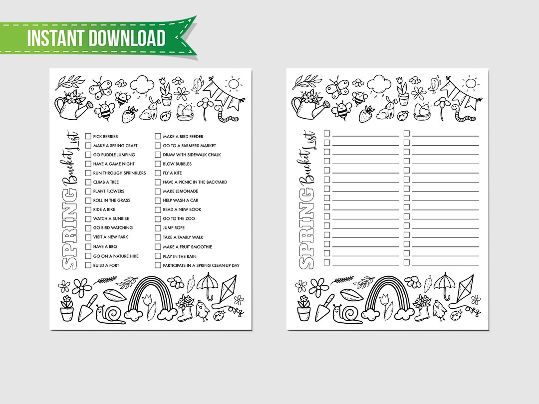 Spring Bucket List Printable: Editable Activity Checklist (instant ...
