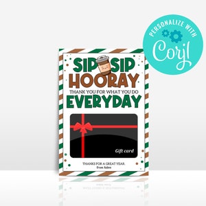 EDITABLE INSTANT DOWNLOAD Sip Sip Hooray Teacher Coffee Gift Card ...
