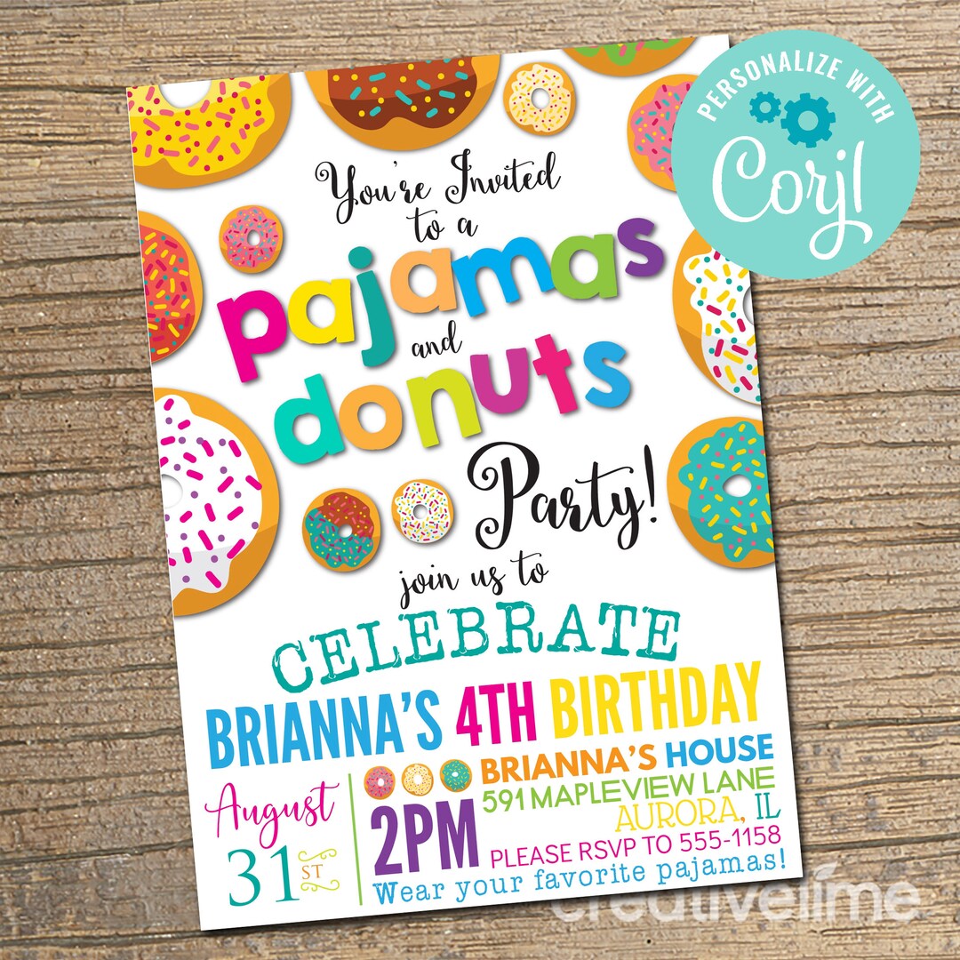 Donuts and Pajamas Party Invitation: Editable Sleepover Invite (instant ...