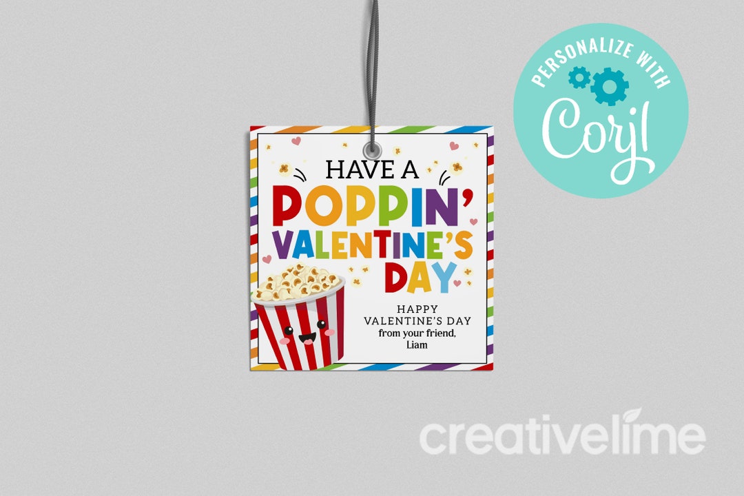 Popcorn Valentine Tag: Editable Classroom Gift (digital Download) - Etsy