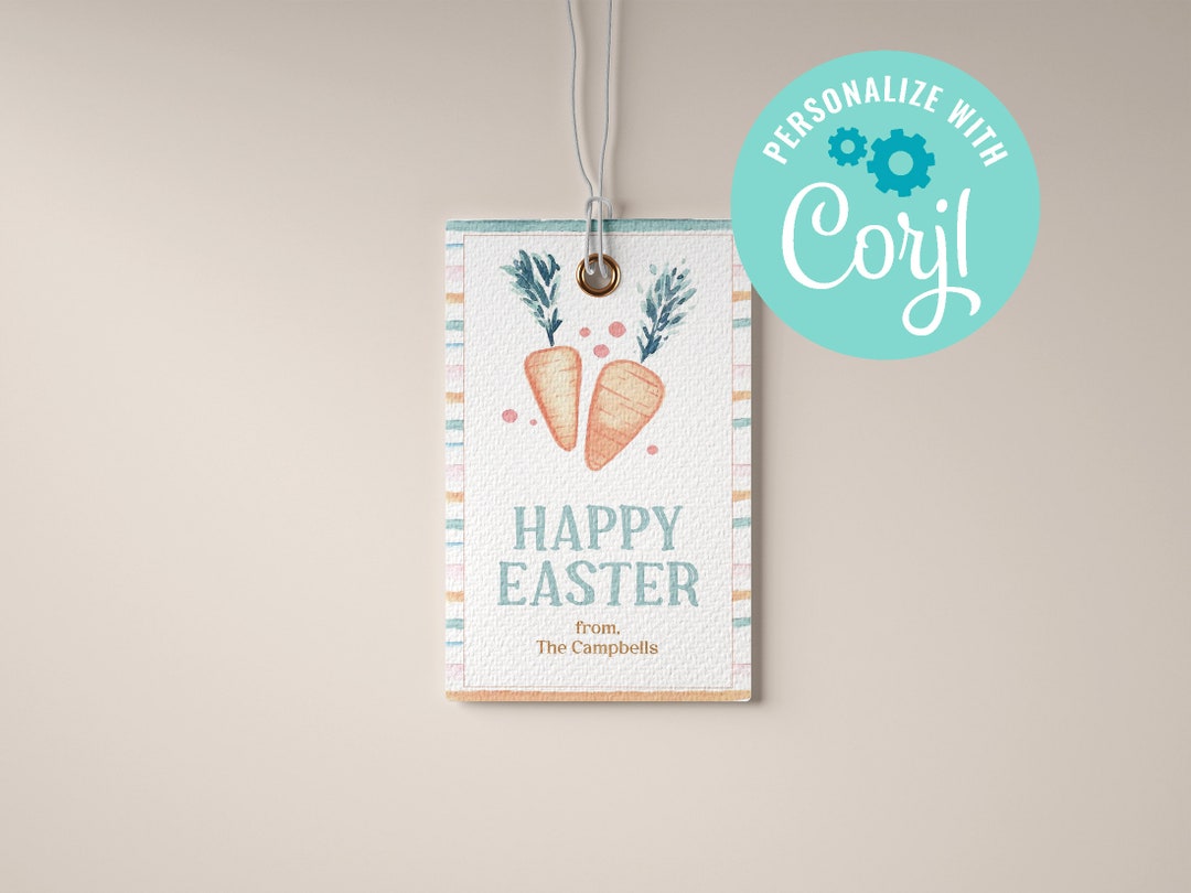 Happy Easter Gift Tag, Happy Easter Carrots Gift Tag, Easter Bunny Tag ...