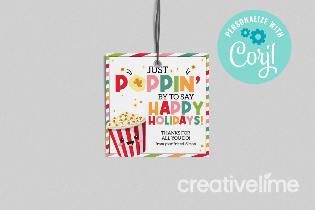 Just Popping by to Wish You a Happy Holidays, Popcorn Treat Bag Tag ...