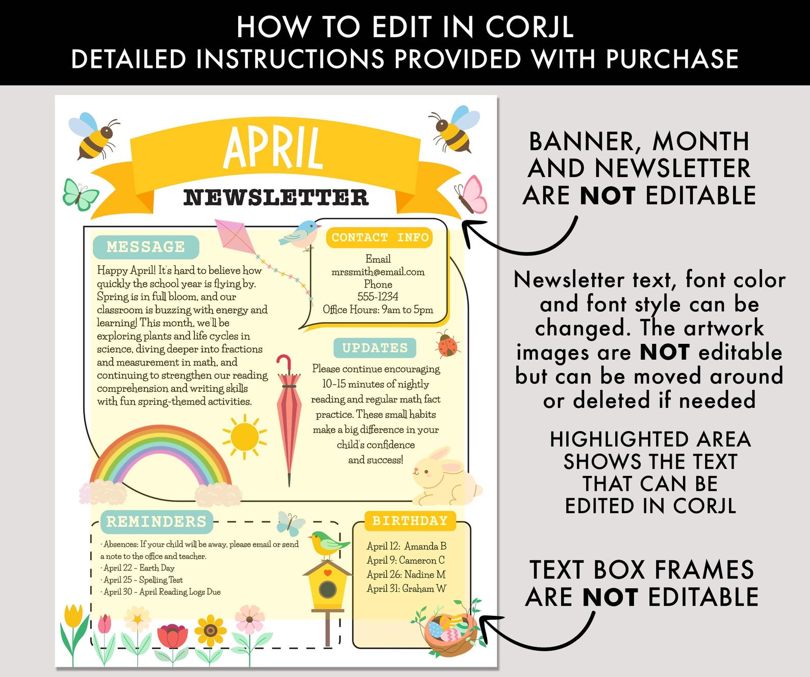Editable April Classroom Newsletter Template (corjl) - Etsy