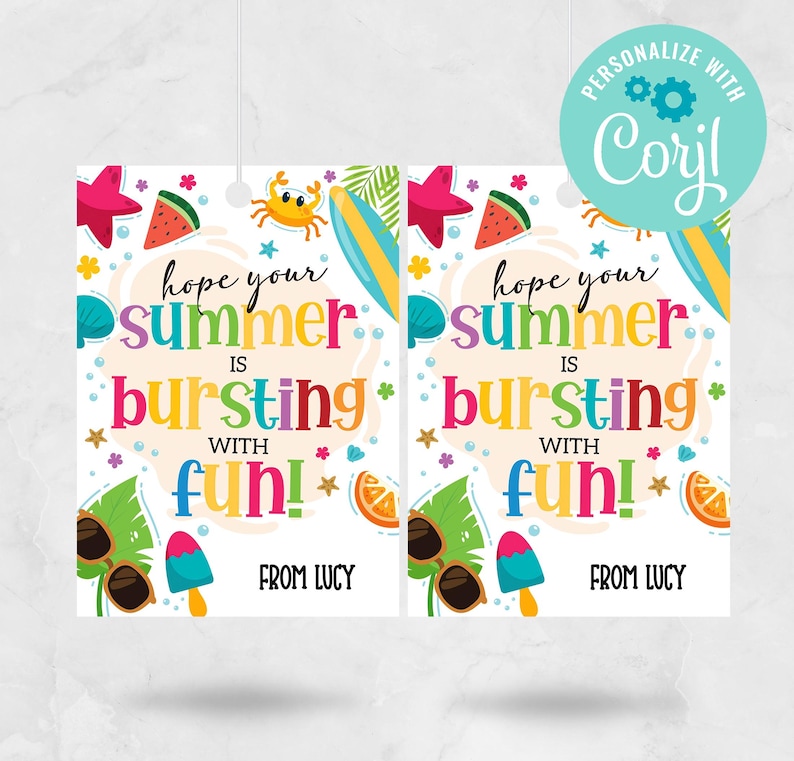 Editable Summer Fun Gift Tag: Last Day of School (instant Download, PDF ...