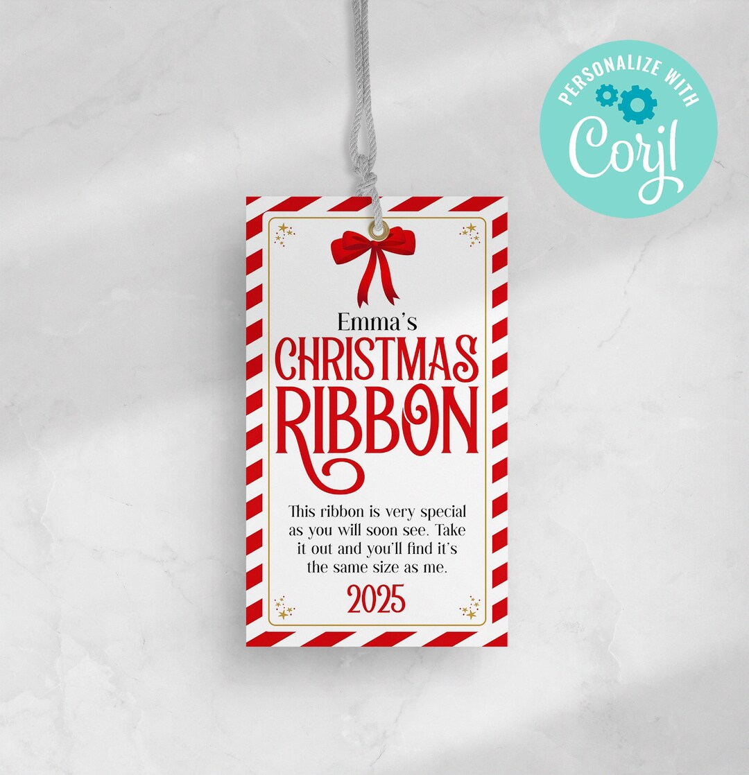 Christmas Ribbon Gift Tag, Editable Yearly Holiday Gift Tag Template ...