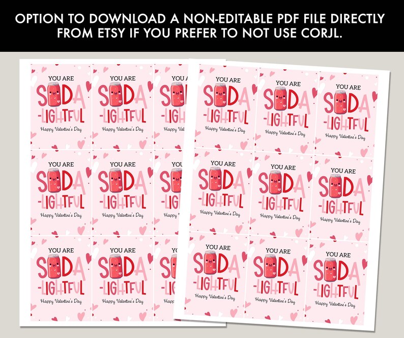 Soda Valentine Gift Tag, Classroom Exchange, Corjl Editable (digital ...