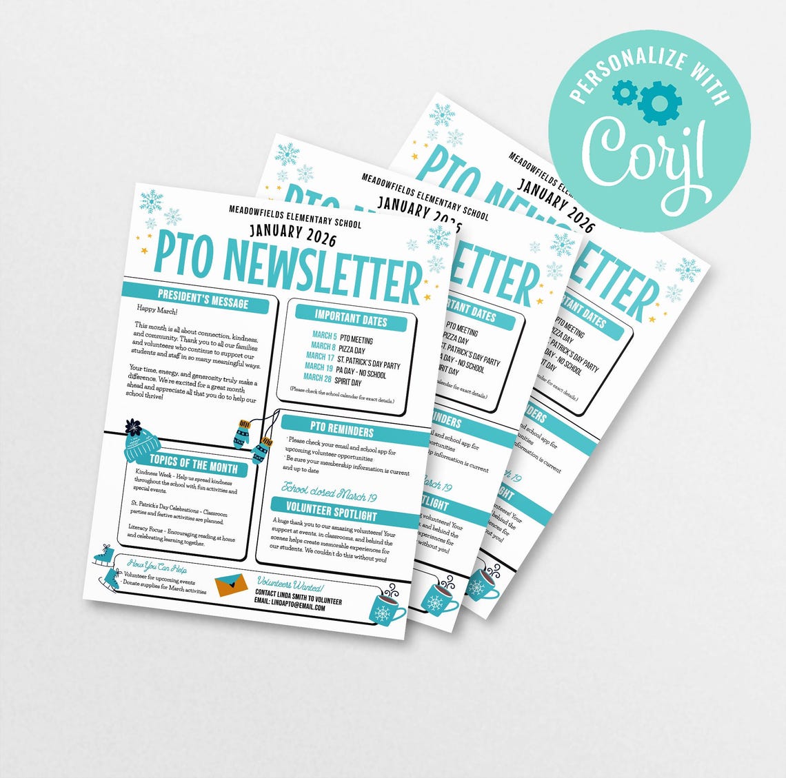 Editable School Newsletter Template, January Newsletter Template ...