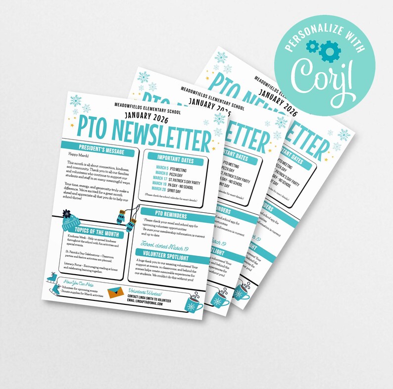 January School Newsletter Template, Editable PTO/PTA Flyer (corjl ...