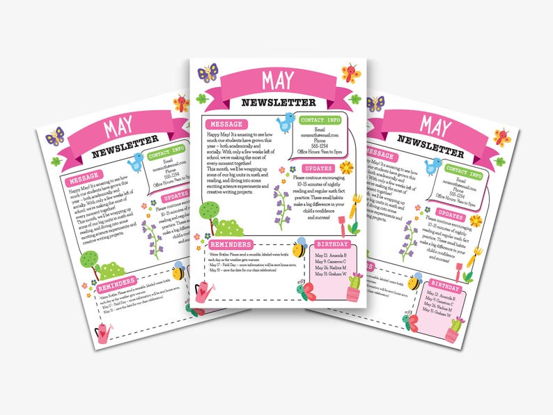 May Classroom Newsletter Template: Spring Teacher Communication (corjl ...
