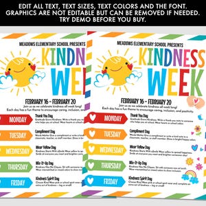 Kindness Week Spirit Days Flyer | Editable School Activities (CORJL) - Etsy
