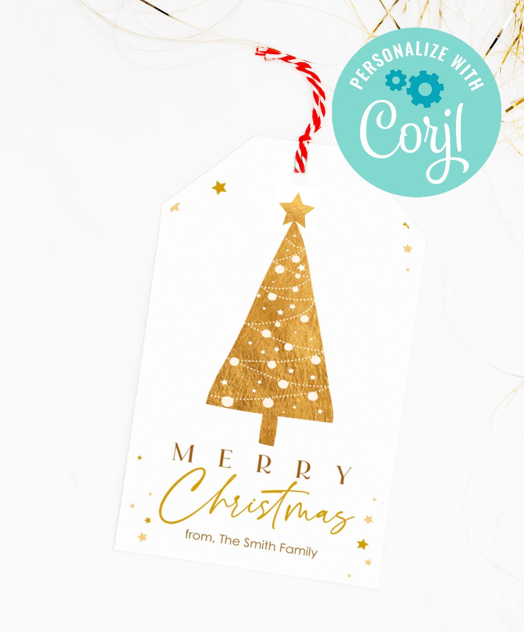 Printable Gold Christmas Tree Gift Tag: Editable Bag Tag (instant ...