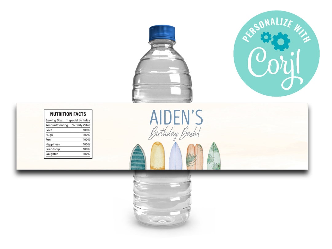 EDITABLE, INSTANT DOWNLOAD Surf Water Bottle Labels, Surfing Party ...