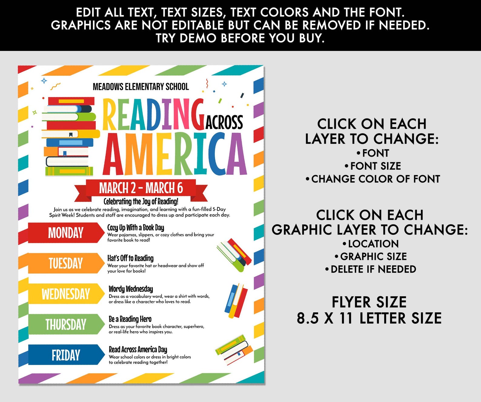 Editable Reading America School Spirit Week Flyer Template, Reading ...