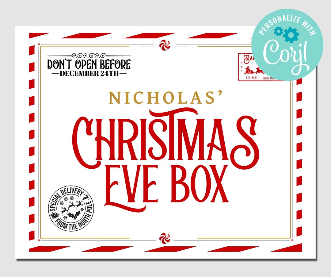 EDITABLE INSTANT DOWNLOAD Printable Christmas Eve Gift Box Label ...