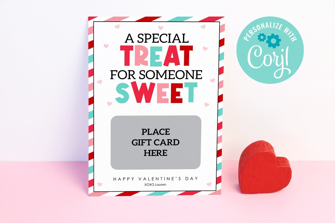 EDITABLE INSTANT DOWNLOAD Printable Sweet Treat Valentine Gift Card ...