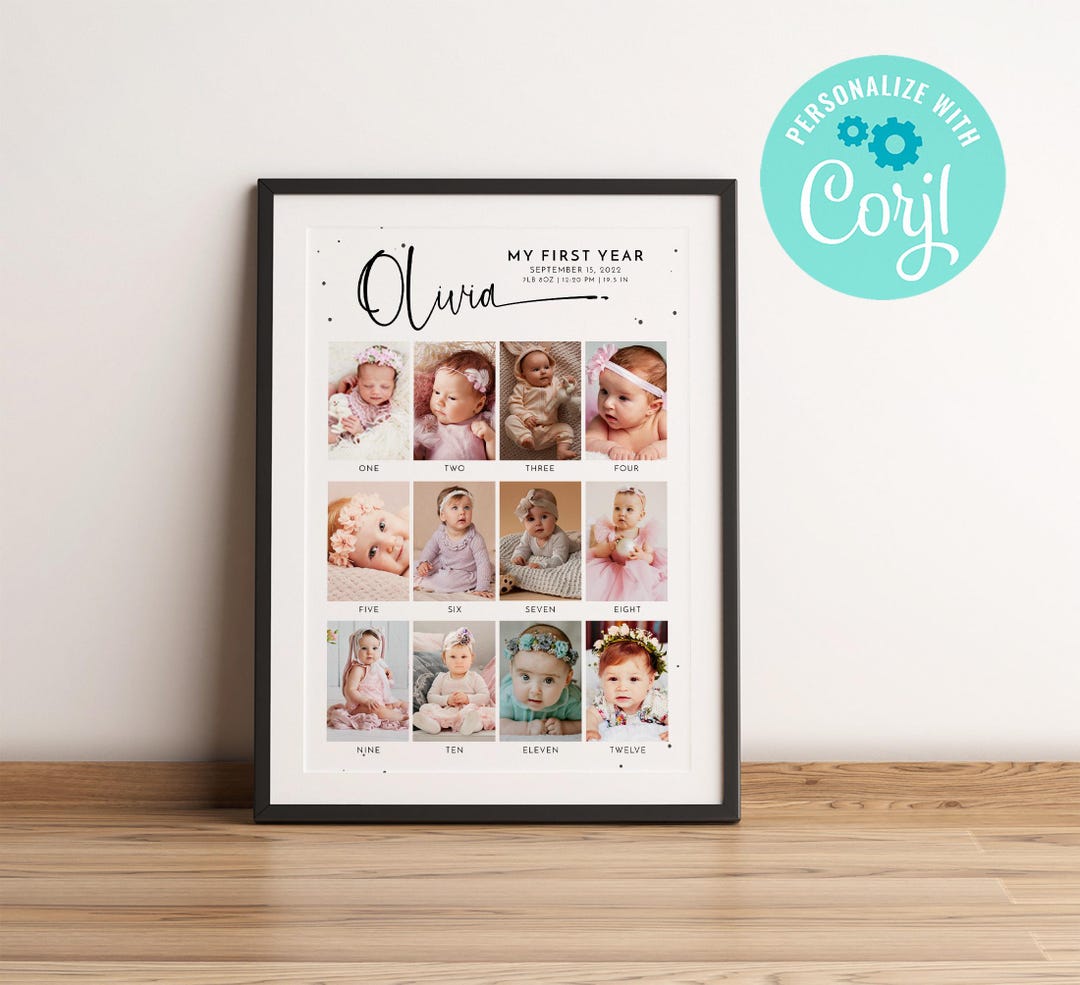 First Birthday Photo Collage Poster: Minimalist Design (editable ...