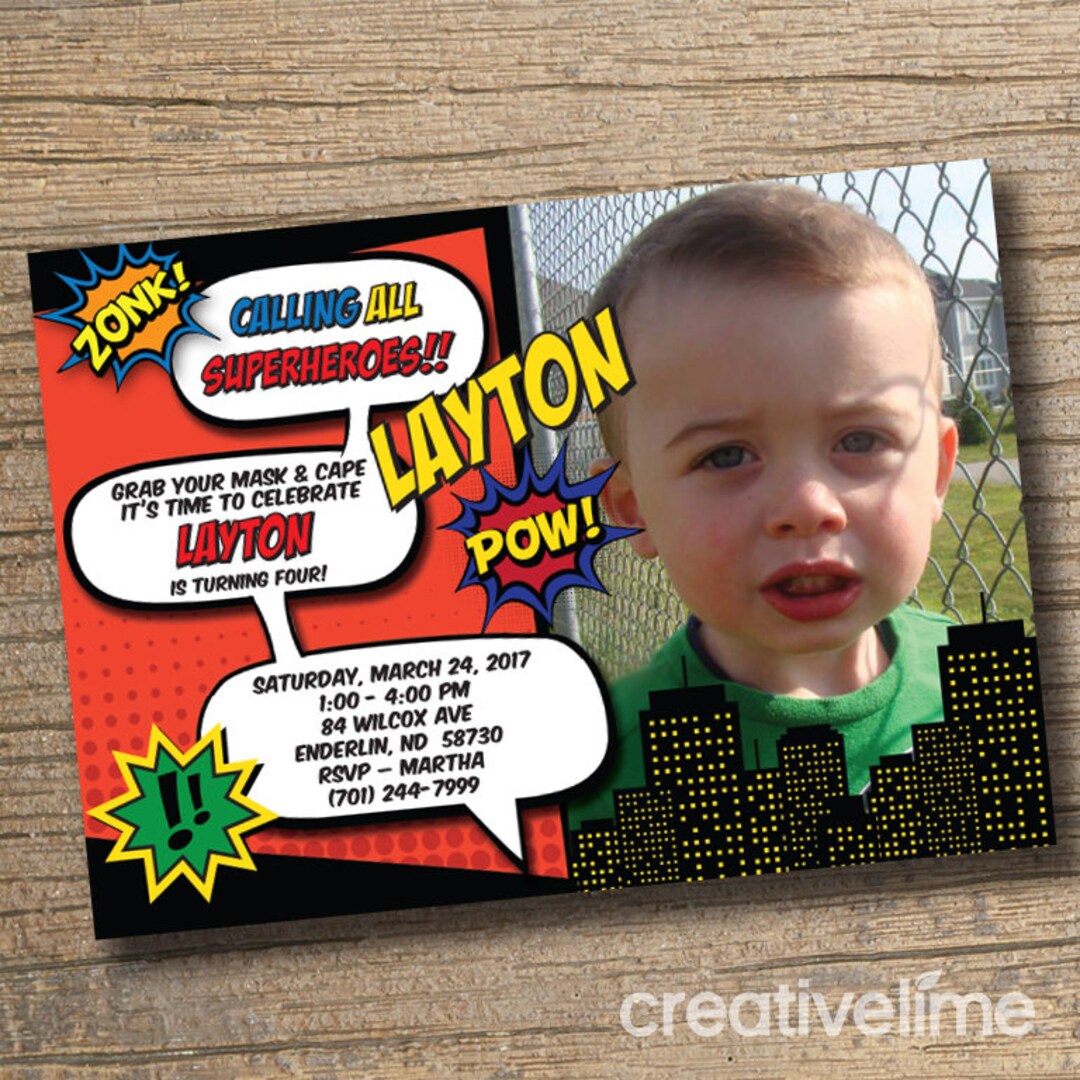 Superhero Birthday Invitation, Superhero, Printable Birthday, Comic ...
