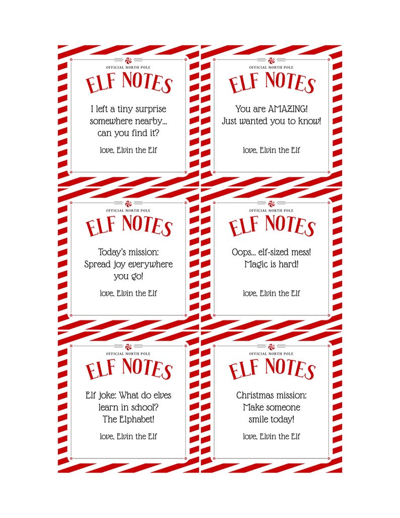 Editable Elf Note Cards 3x3” Printable Elf Cards, Blank Elf Messages ...