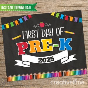 First Day of PRE-K Sign Instant Download First Day of PRE-K Sign ...