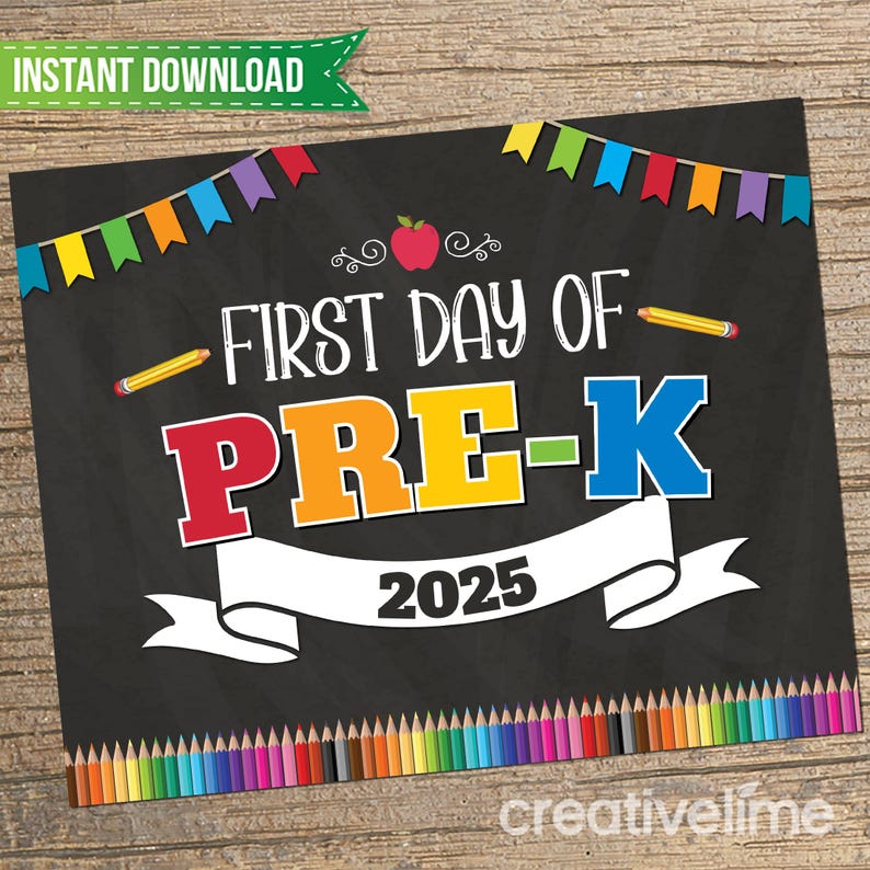 First Day of PRE-K Sign Instant Download First Day of PRE-K Sign ...