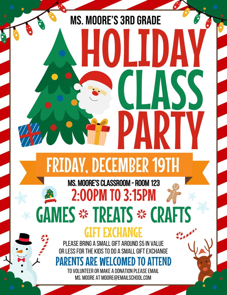 Editable Holiday Class Party Flyer in Corjl, Christmas Classroom Party ...