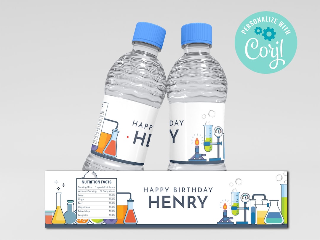 Mad Scientist Birthday Water Bottle Labels: Editable Science Party ...