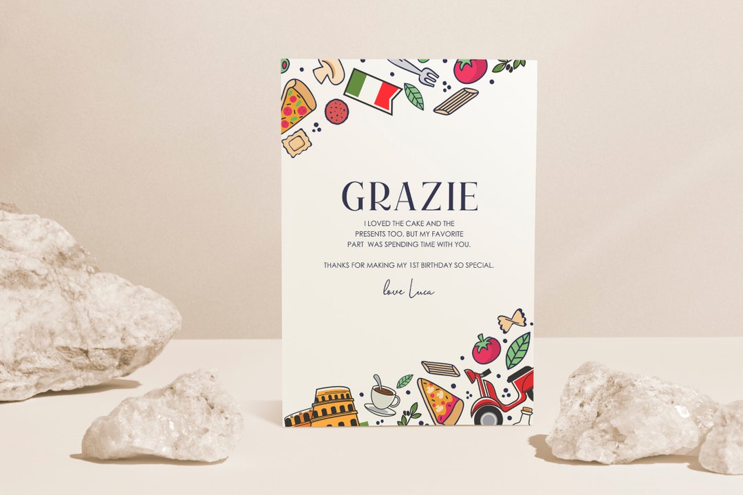 Italian Birthday Thank You Card: Pizza, Vespa (editable, Instant ...