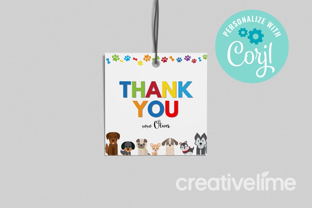 Puppy Birthday Favor Tag: Dog Pawty, Pet Adoption (editable, Instant ...