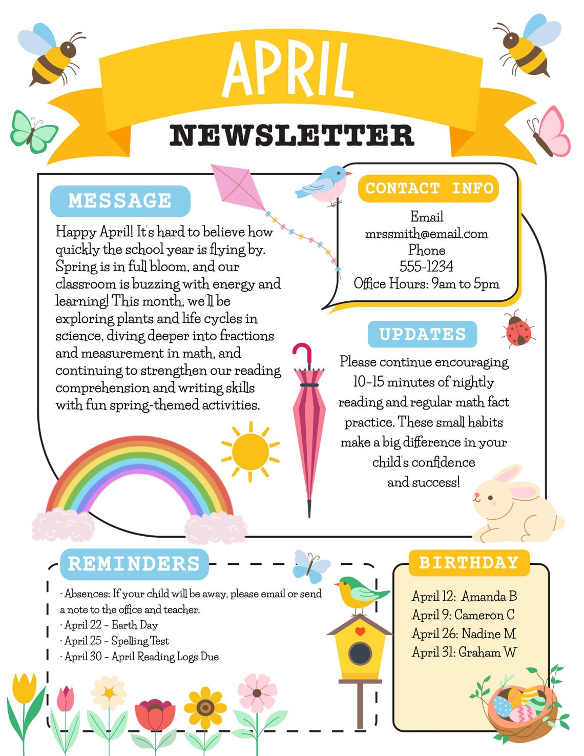 Editable April Classroom Newsletter Template (corjl) - Etsy