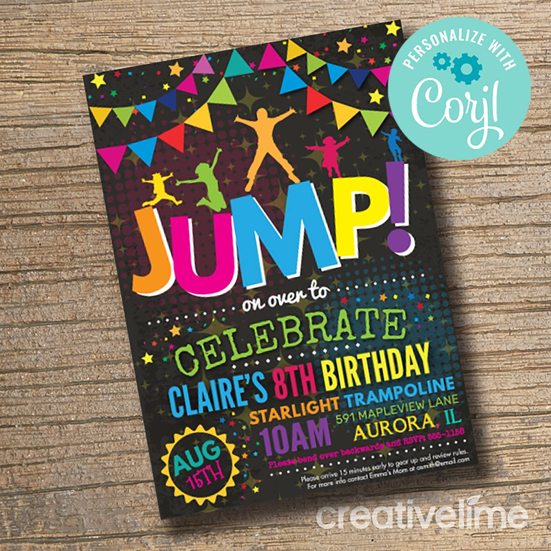 Trampoline Birthday Party Invitation: Jump Theme (INSTANT DOWNLOAD) - Etsy