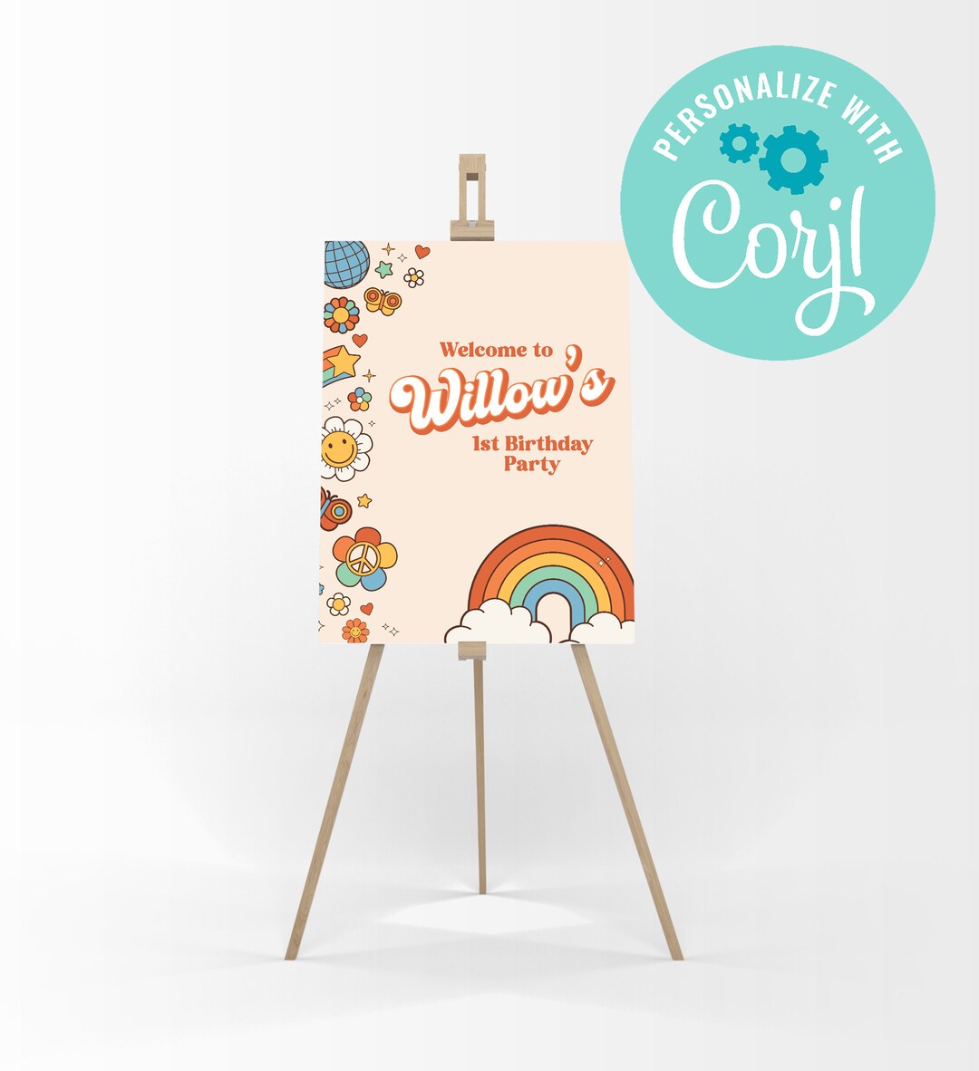Groovy Birthday Welcome Sign: Retro Hippie 70s Party (editable, Instant ...