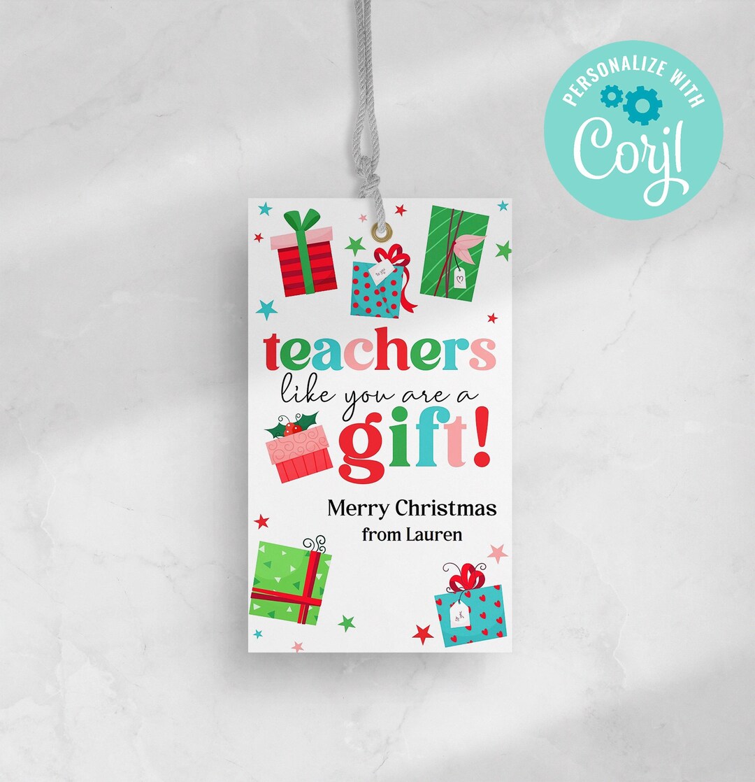 Personalized Teacher Christmas Gift Tag: Editable Printable (instant ...