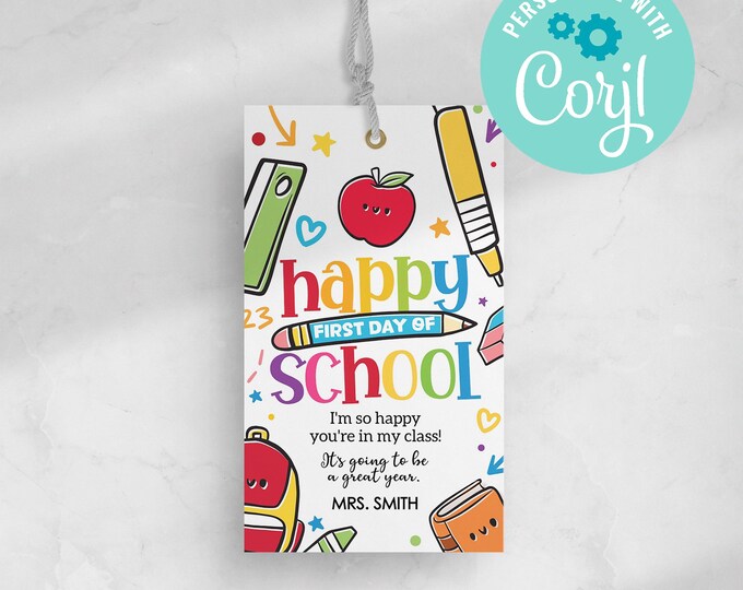 Happy First Day of School Tag, Back to School Gift Tag, First Day of ...