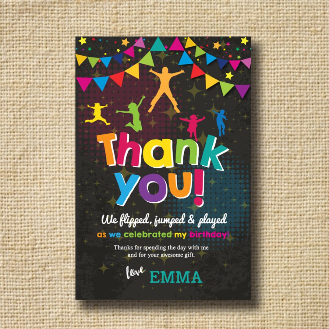Jump Trampoline or Bounce House Birthday Party Thank You Card, Jump ...