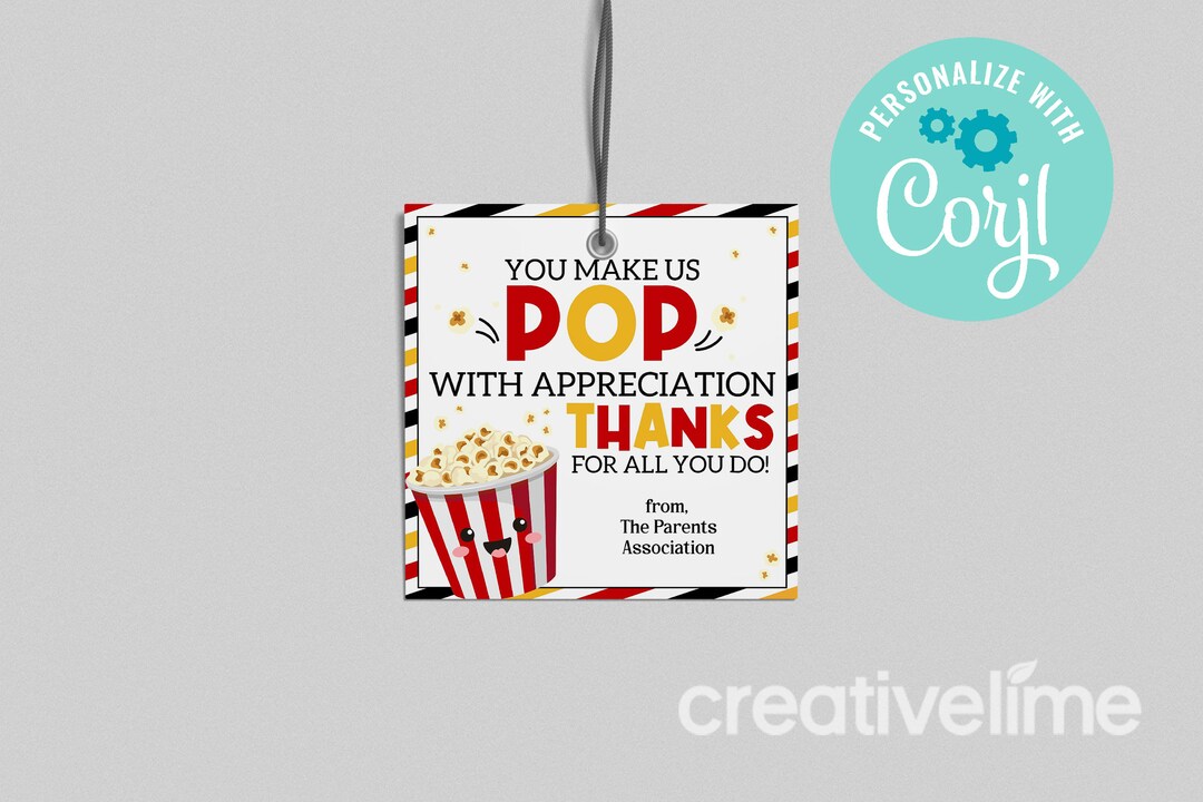 Popcorn Gift Tag Teacher Appreciation Gift Tag, You Make Us Pop With ...