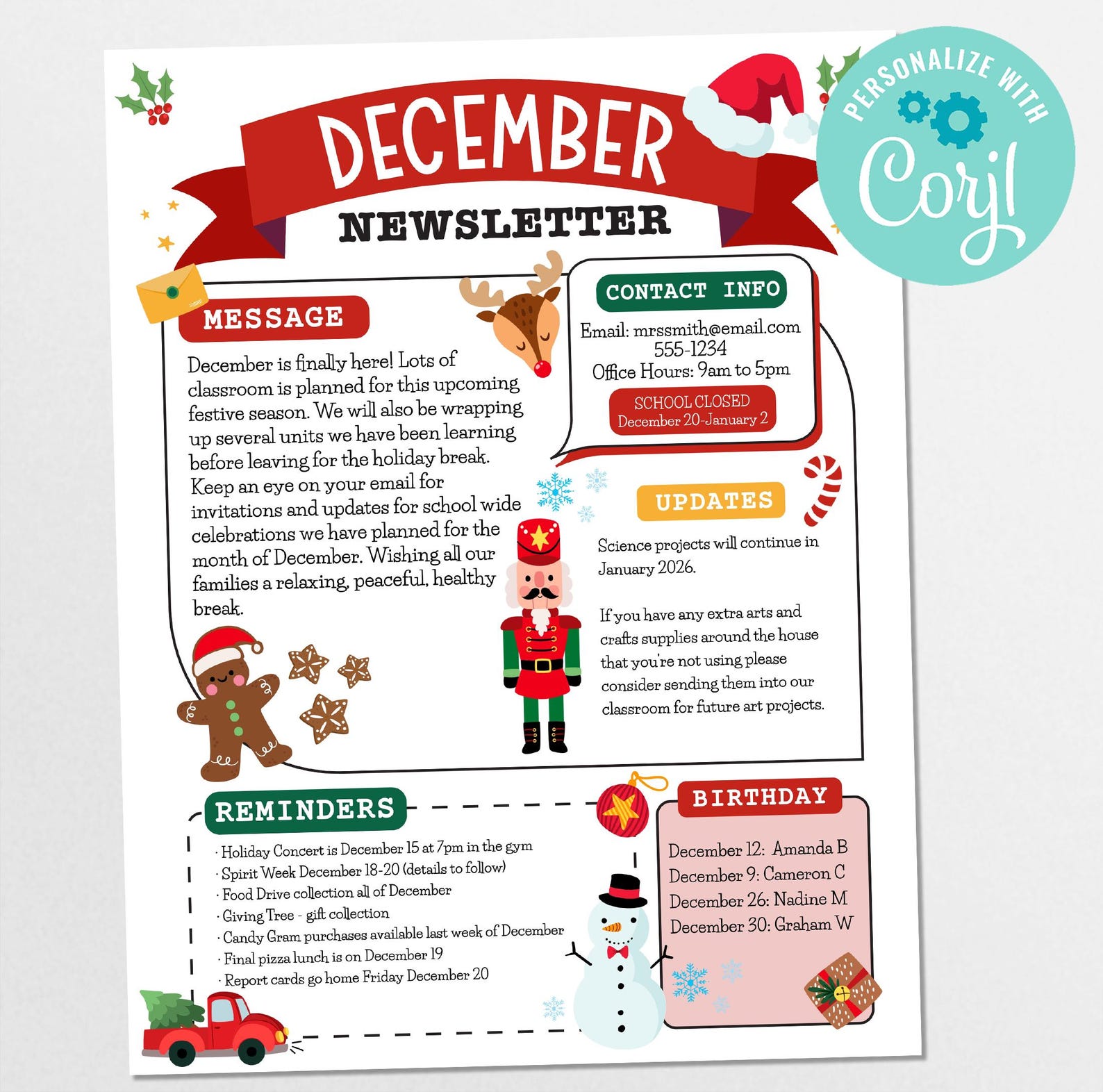 Editable December Classroom Newsletter: Winter School Update (corjl ...