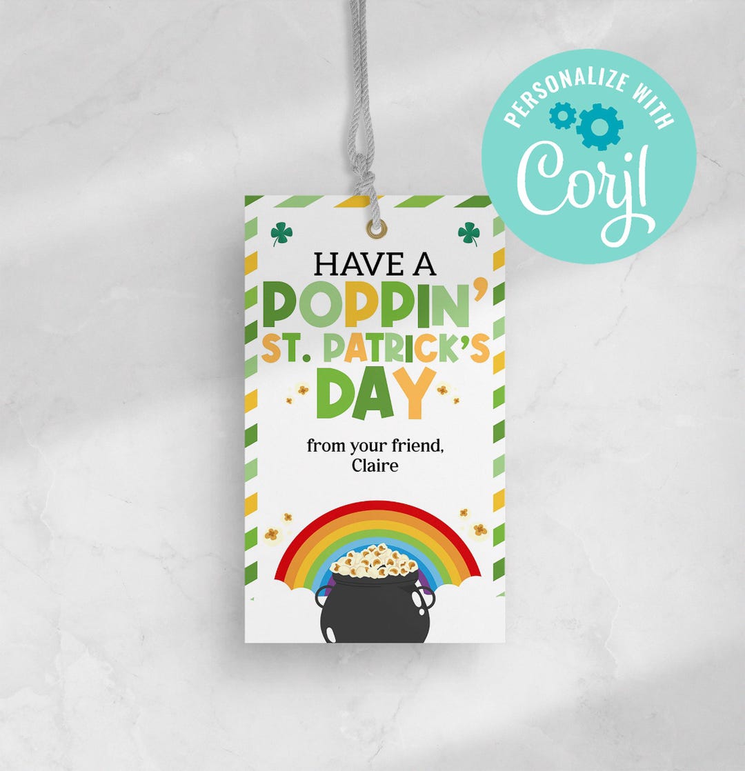 Have a Popping St. Patrick's Day Popcorn Valentine Tag, Kids Student ...