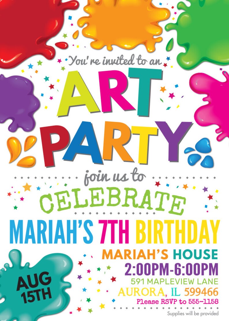 Art Party Invitation Arts & Craft Birthday Invitation | Etsy